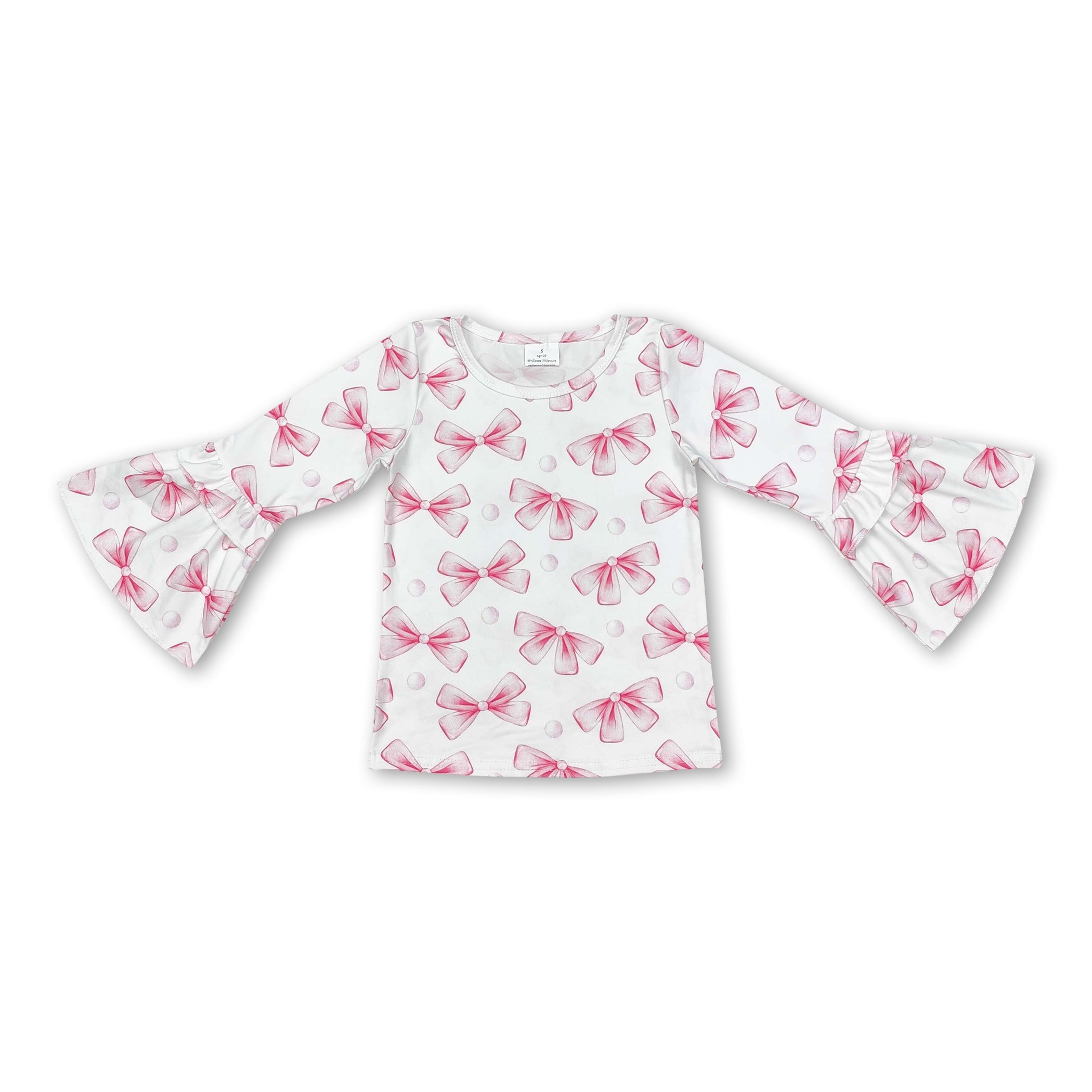 Long sleeves pink bow ruffle baby girls shirt – Yawoo Garments