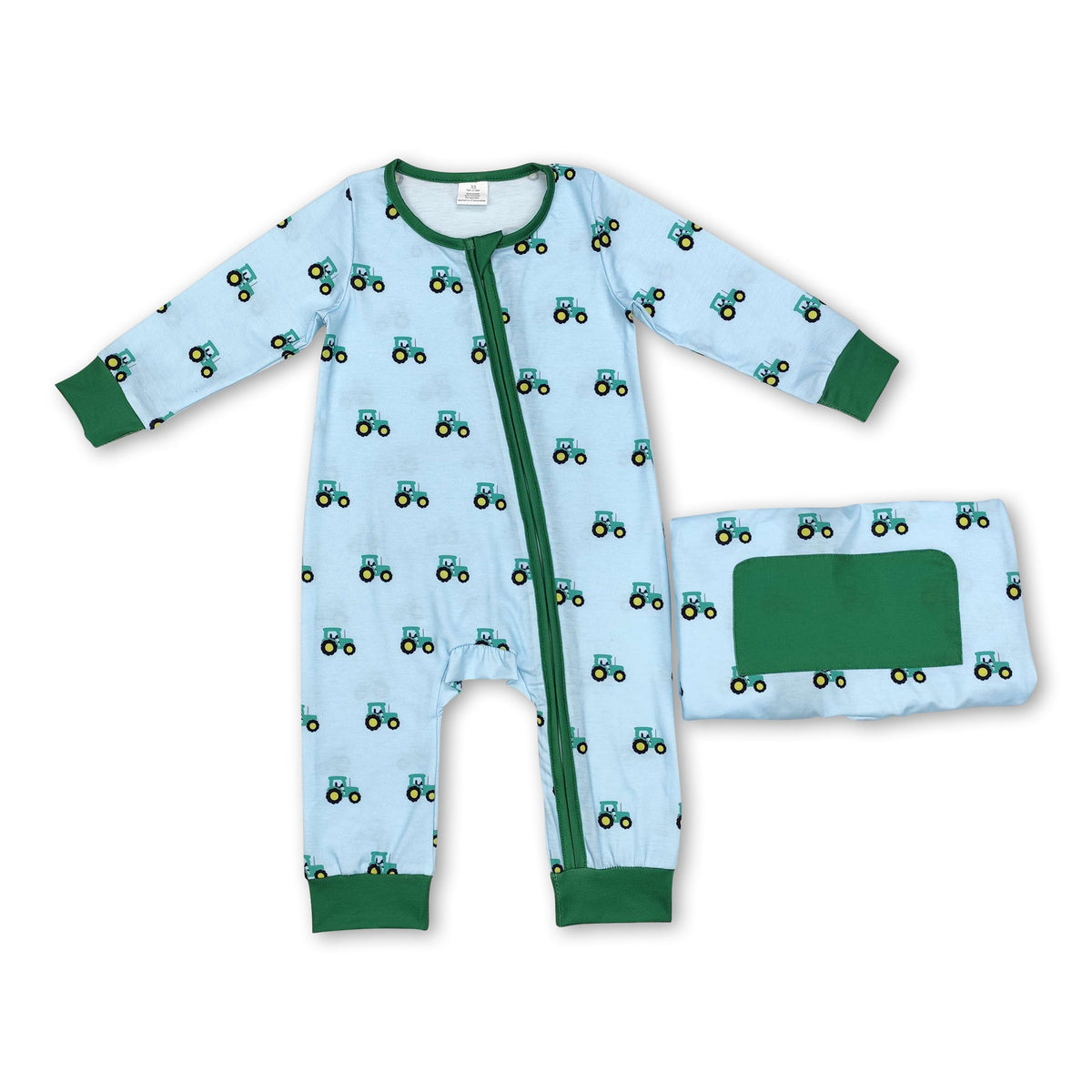 Long sleeves green tractor boy bamboo zipper farm romper – Yawoo Garments