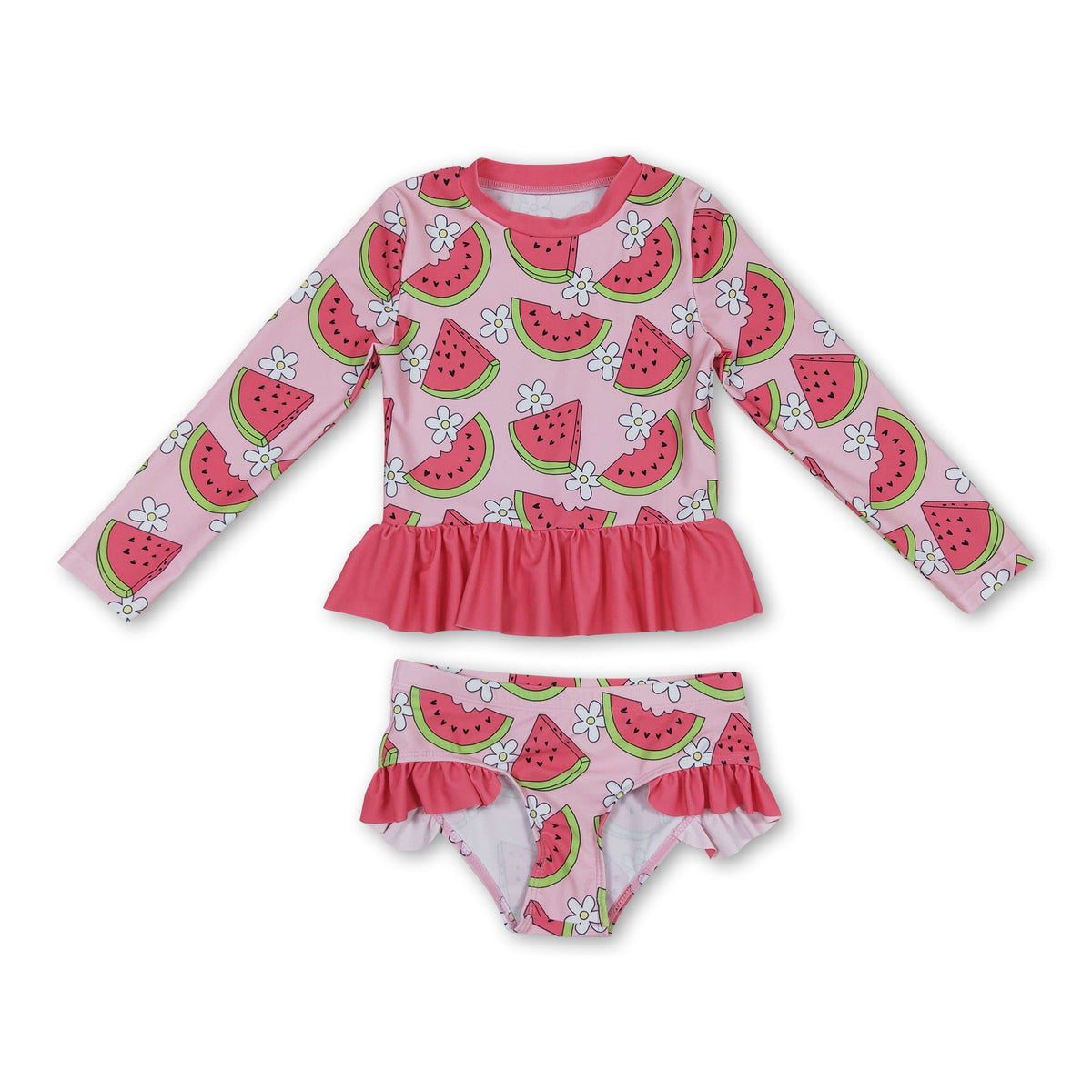 Long sleeves watermelon floral girls summer swimsuit – Yawoo Garments