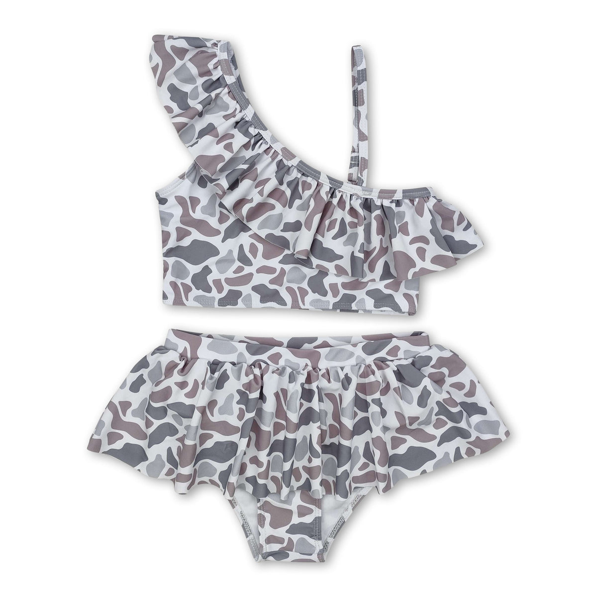 Grey camo ruffle kids girls two pieces swimsuits – Yawoo Garment
