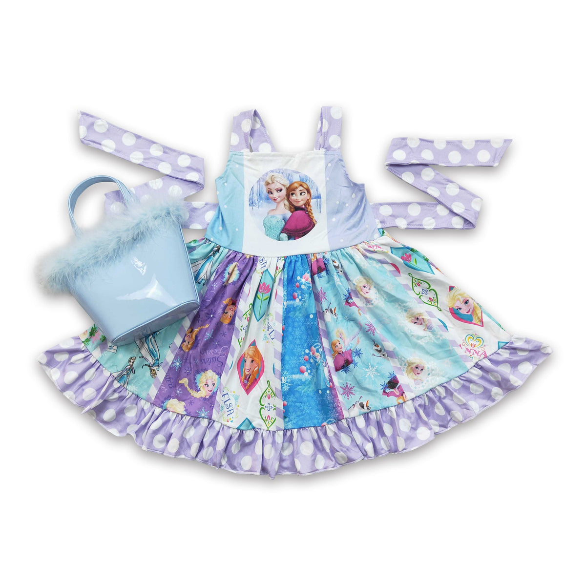 Sleeveless princess panel twirl girls summer dresses match purse ...