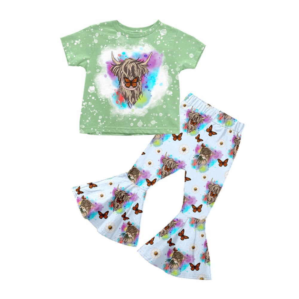 MOQ 5 highland cow butterfly top pants girls outfits – Yawoo Garment