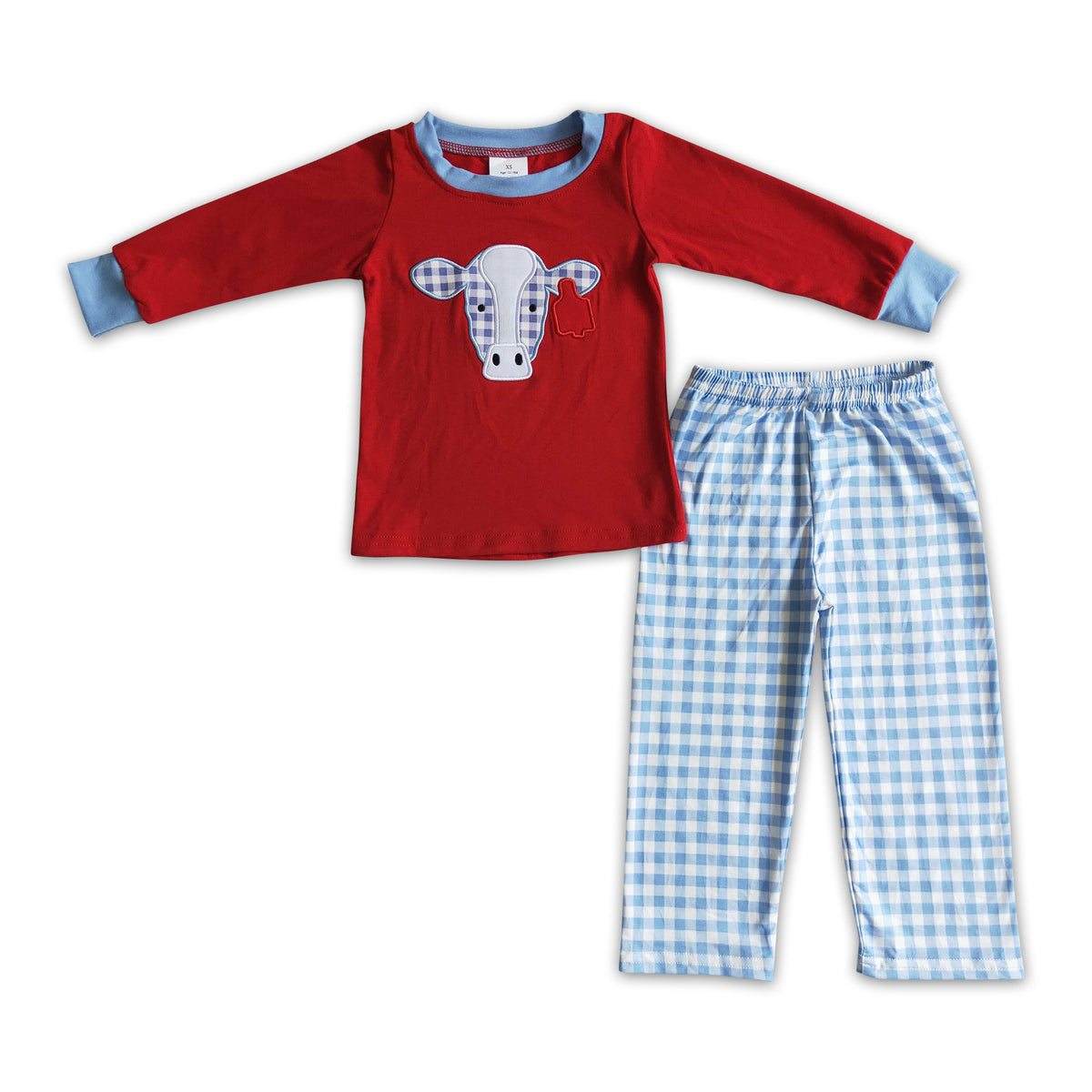 Plaid cow embroidery shirt pants boy clothing set – Yawoo Garment
