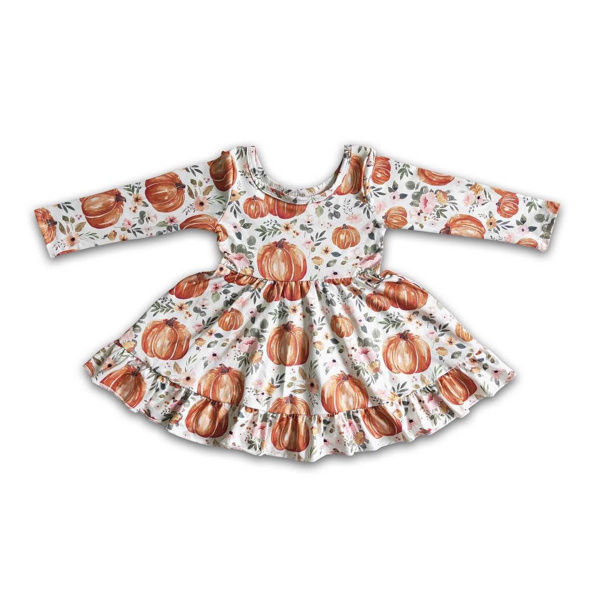 Pumpkin floral long sleeve children girls fall dresses – Yawoo Garments