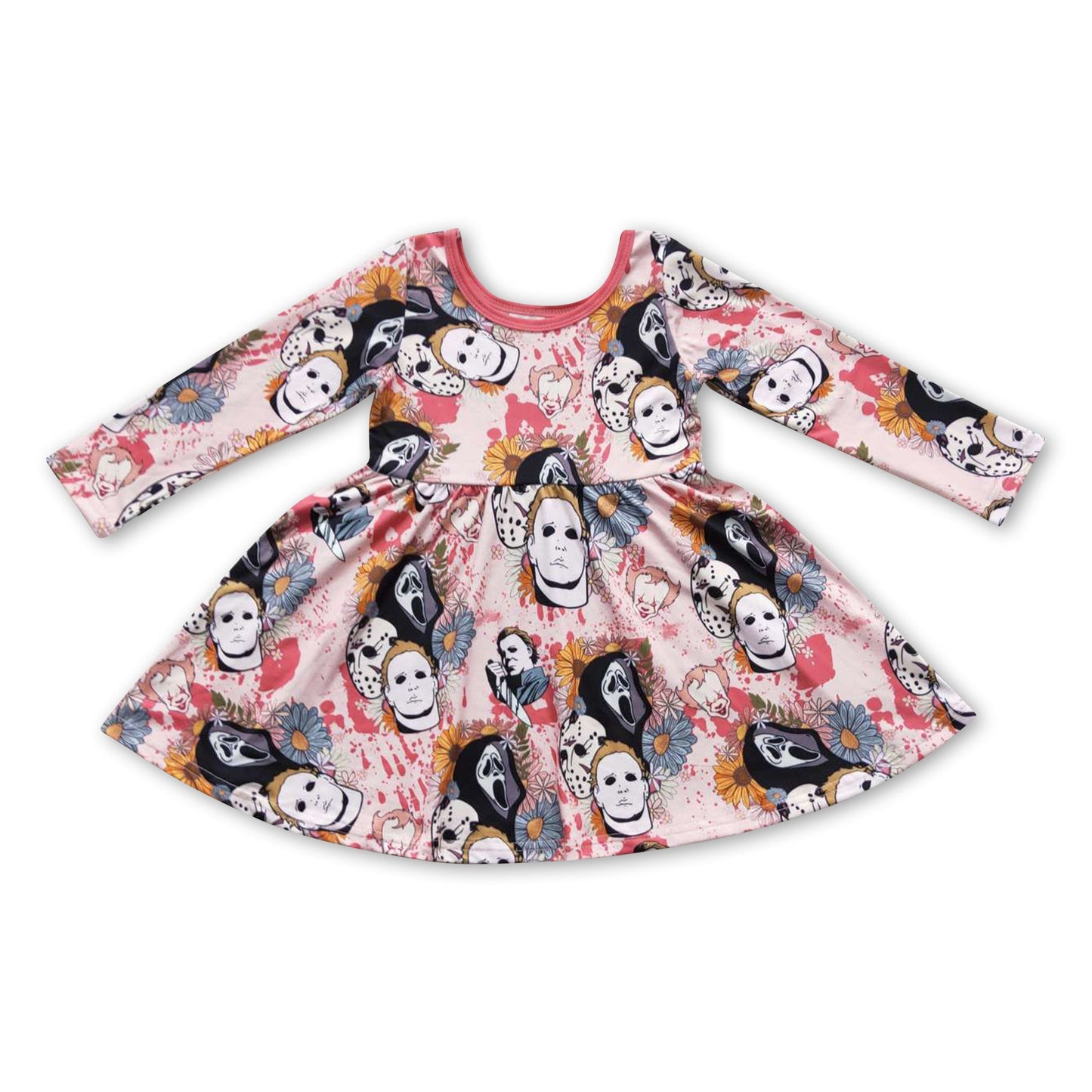 Long sleeves floral scream kids girls Halloween dresses – Yawoo Garments