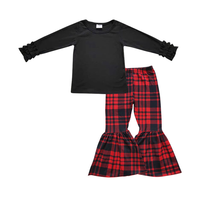 Black icing ruffle top buffalo plaid pants girls Christmas outfits ...
