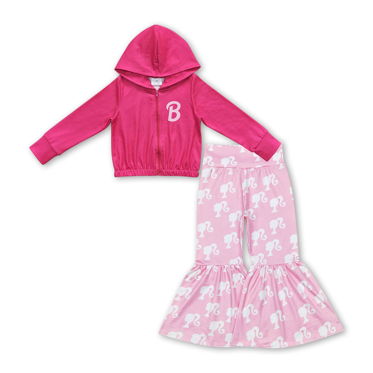 Hot pink B hooded jacket pants party girls clothing set – Yawoo Garment