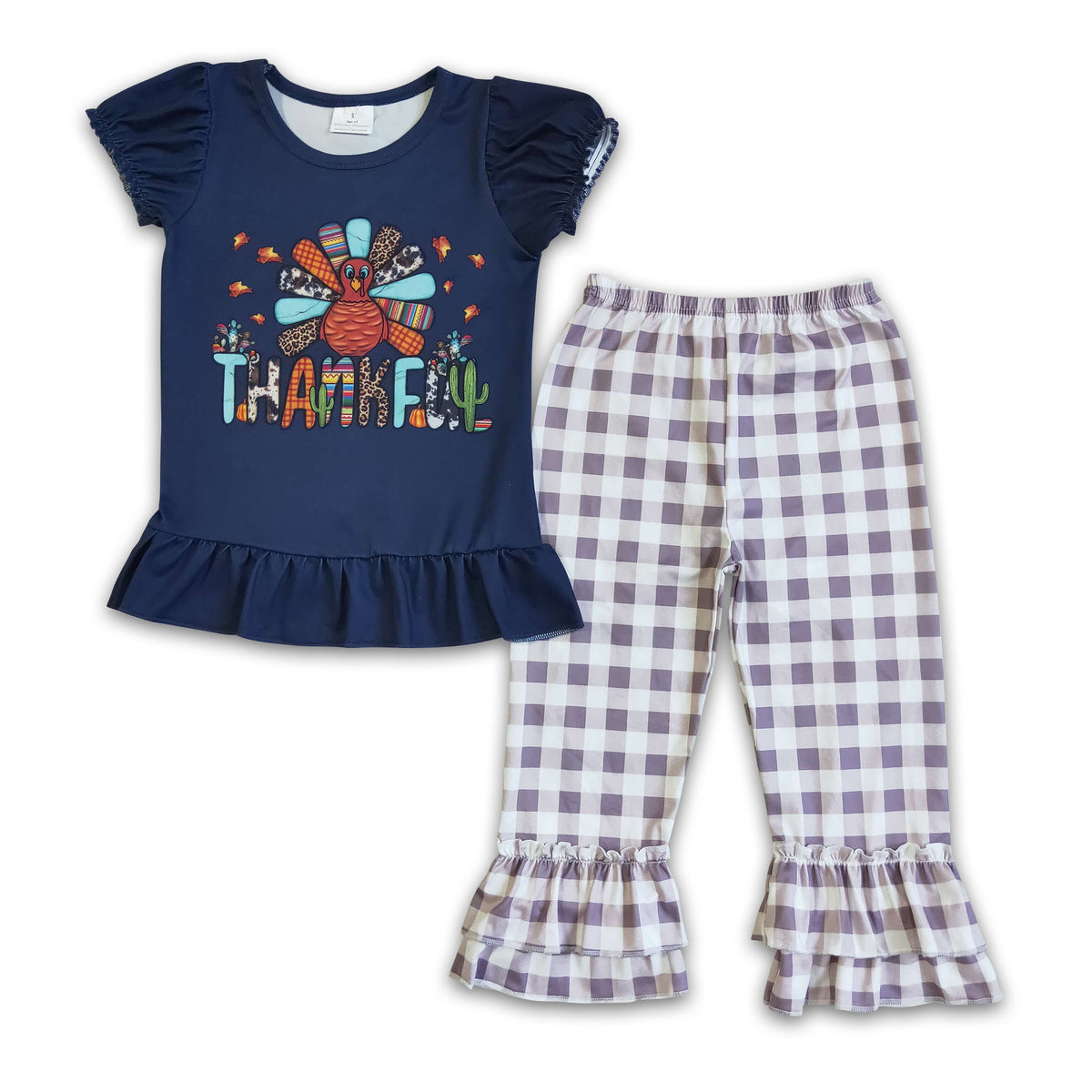 Turkey thankful shirt plaid pants girls western thanksgiving set ...