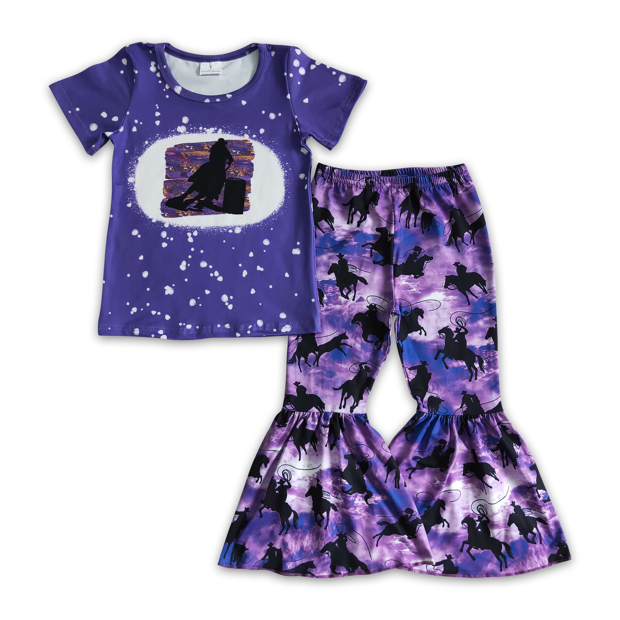 Purple bleached horse print kids girls western clothing – Yawoo Garments