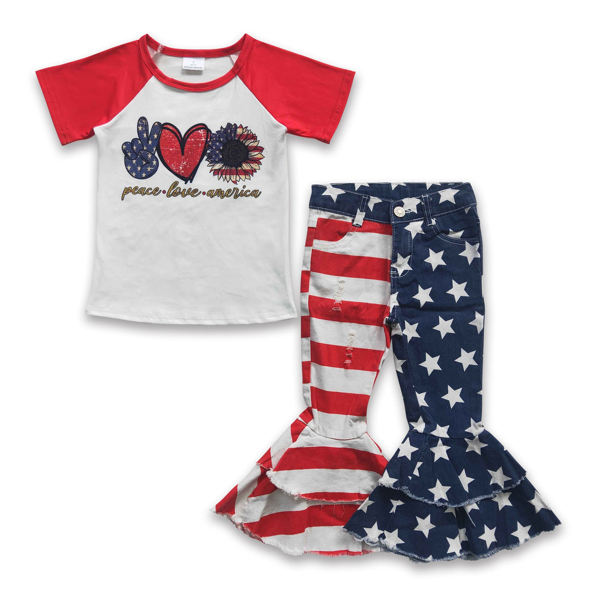Peace love America shirt jeans girls 4th of july clothes – Yawoo Garment
