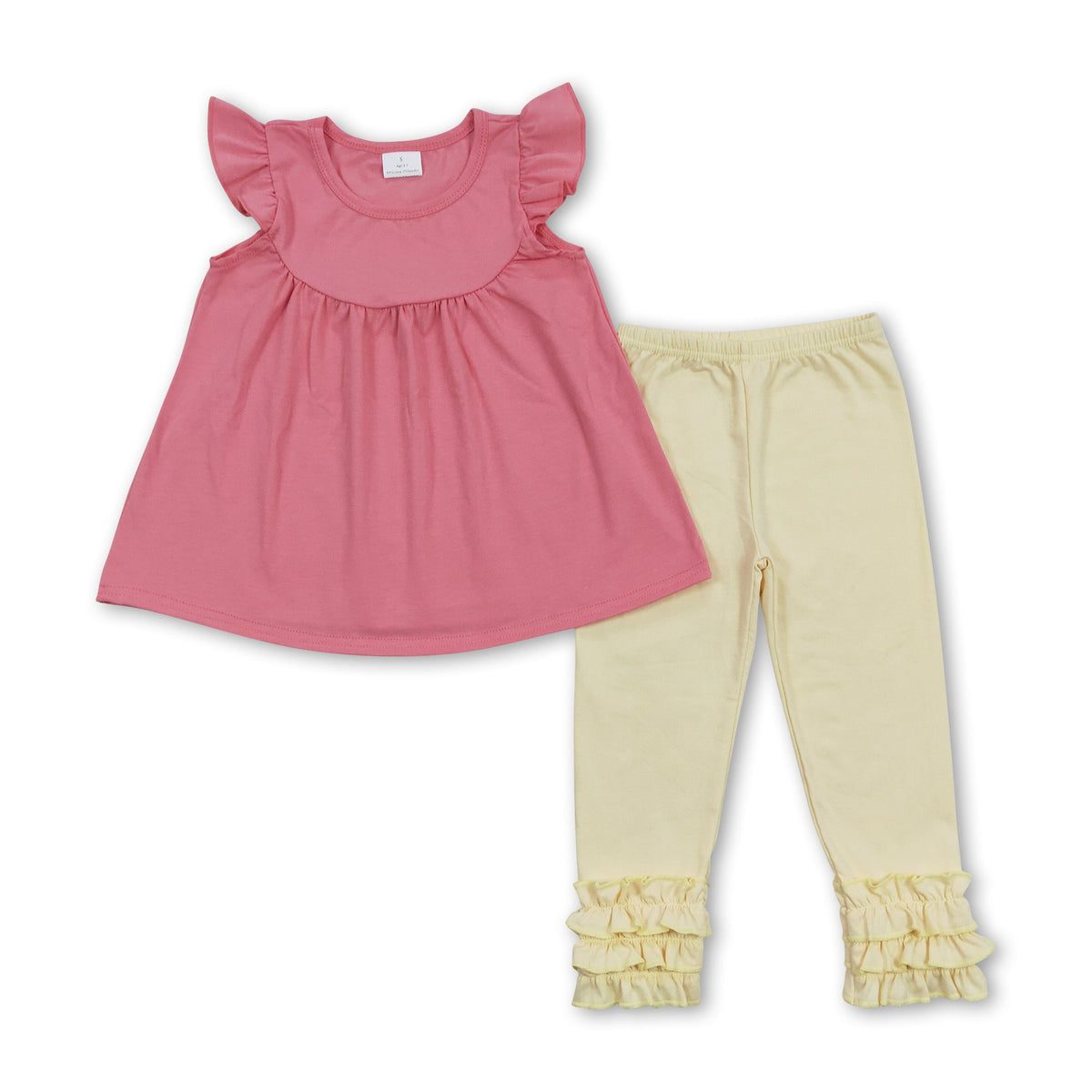Pink flutter sleeves tunic icing ruffle leggings girls clothes – Yawoo ...