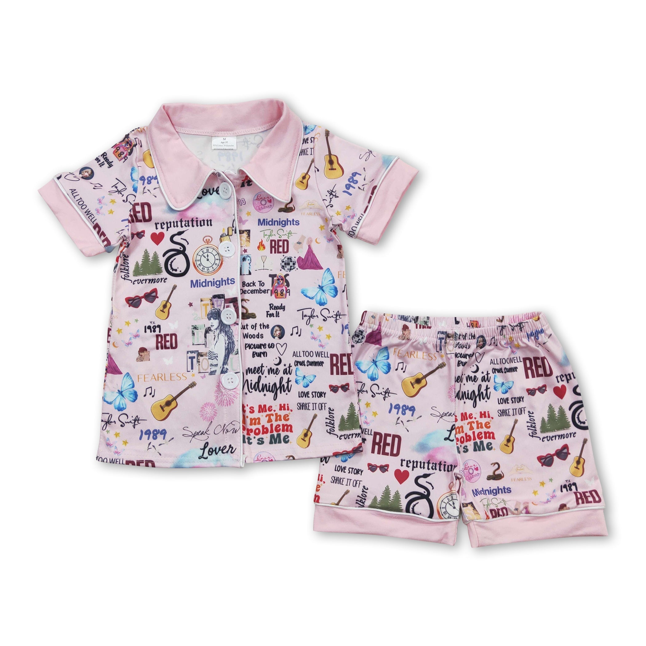 Pink guitar singer ears girls button down pajamas – Yawoo Garments