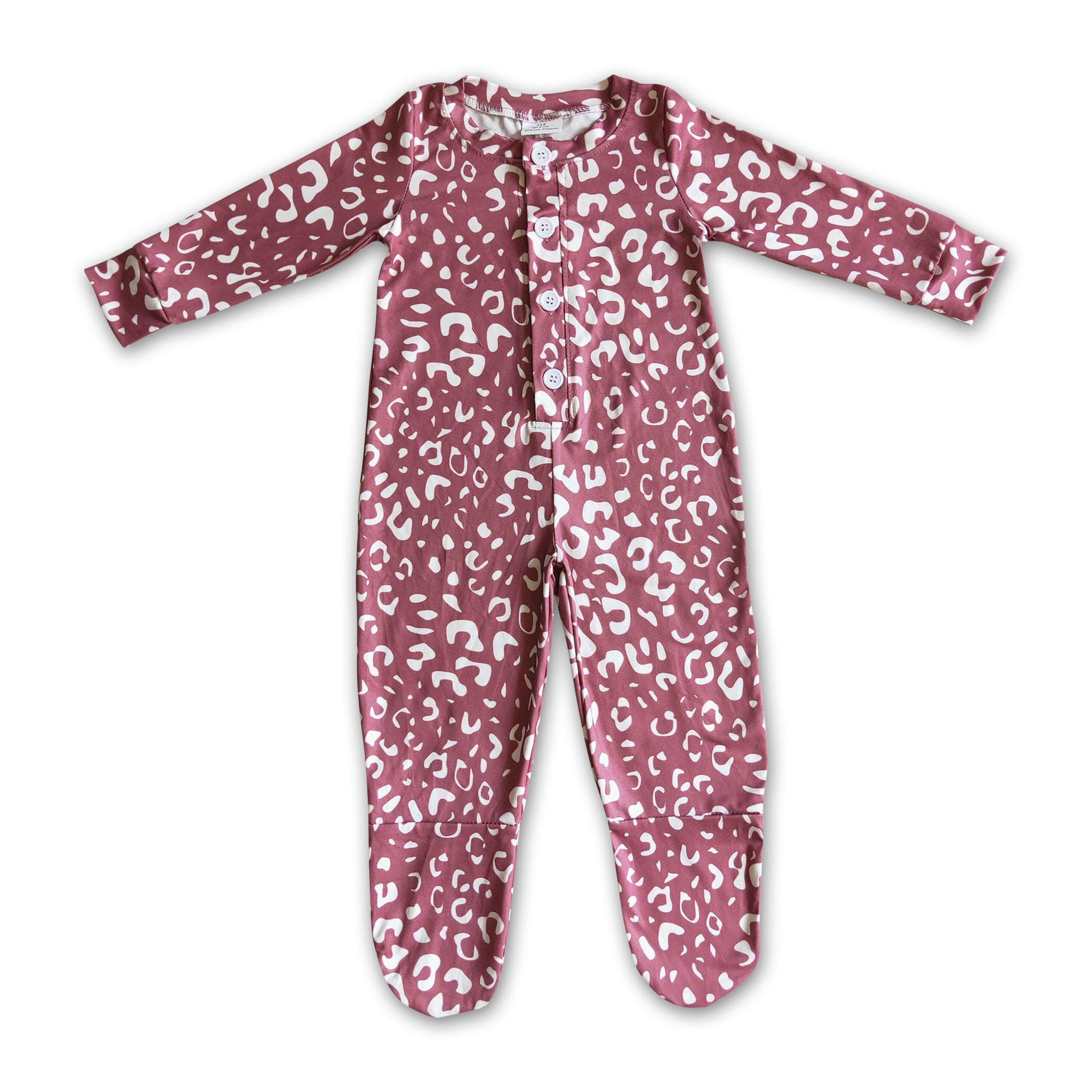 Leopard long sleeve baby girls fall footed snaps coverall – Yawoo Garments