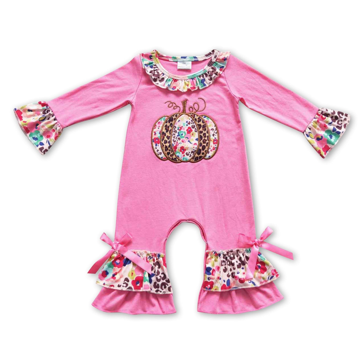 Floral leopard pumpkin ruffle baby fall romper – Yawoo Garments