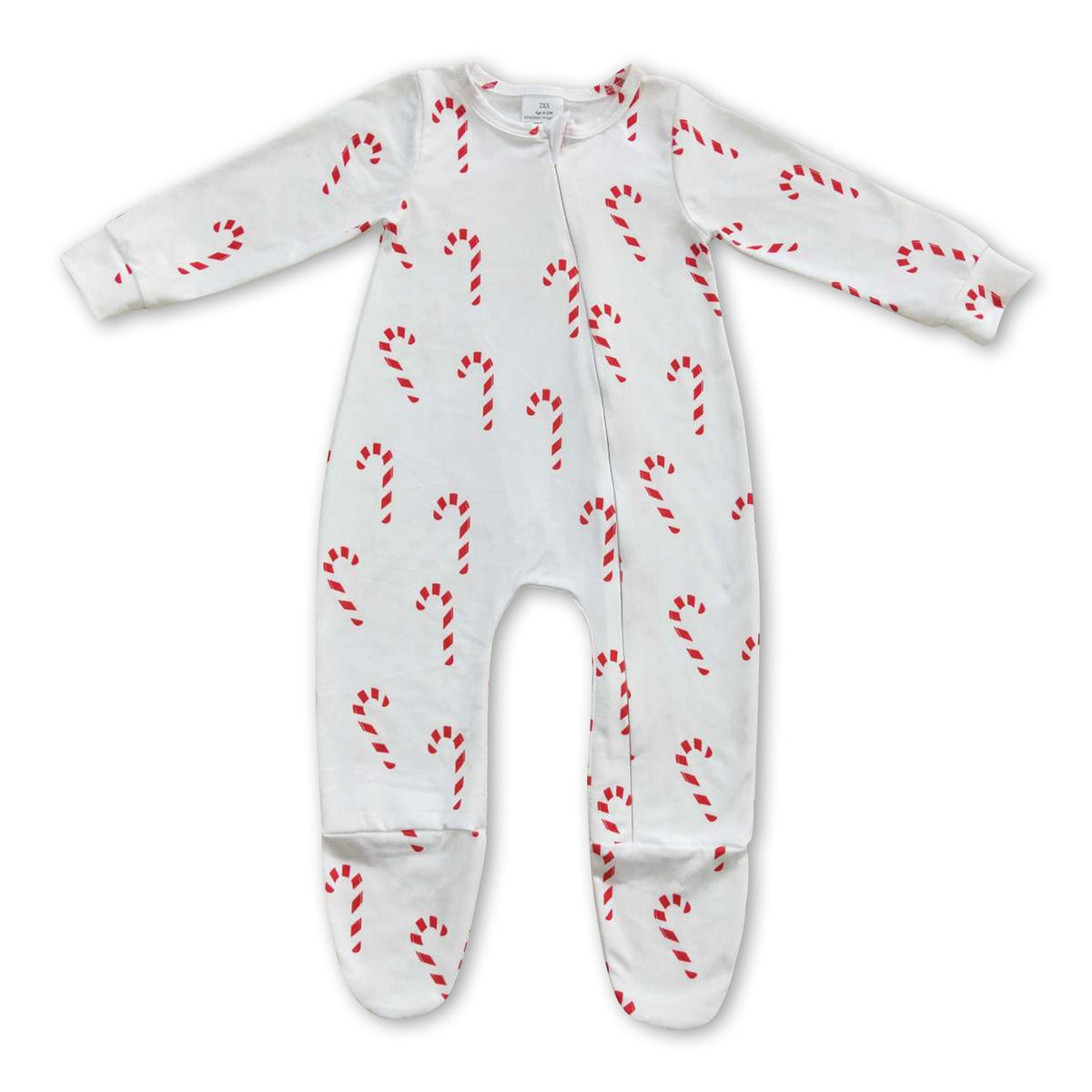 Candy cane baby girls ruffle footed zipper Christmas coveralls – Yawoo ...