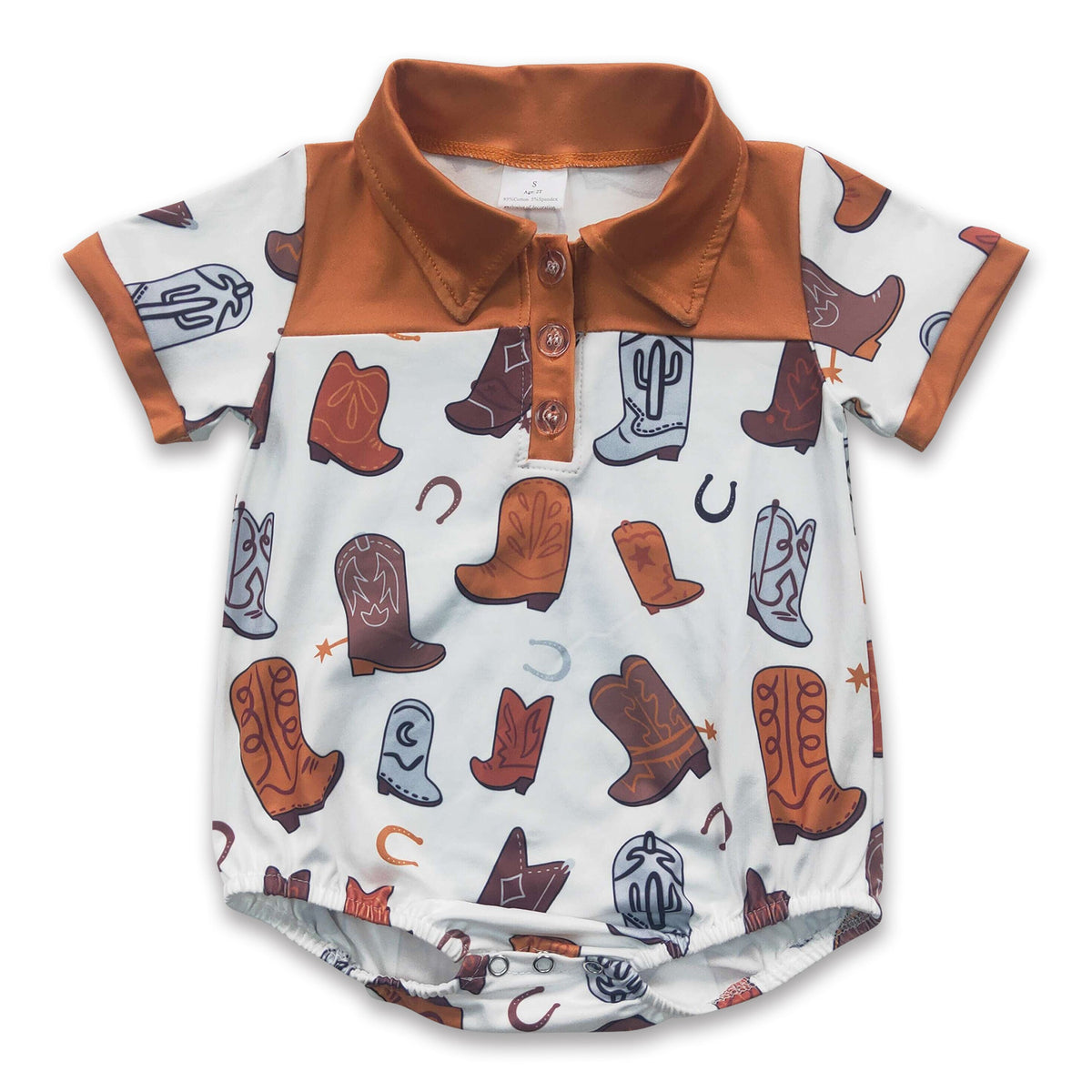 Short sleeves boots brown baby boy western romper – Yawoo Garments