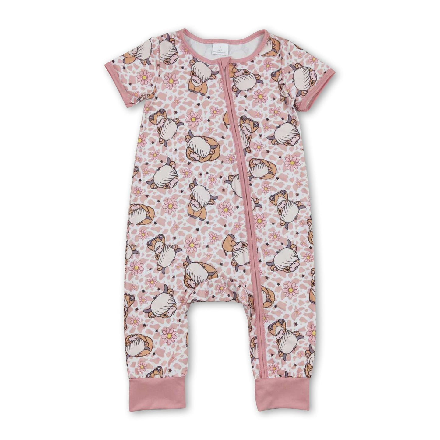 Short sleeves highland cows floral baby girls zipper romper – Yawoo ...